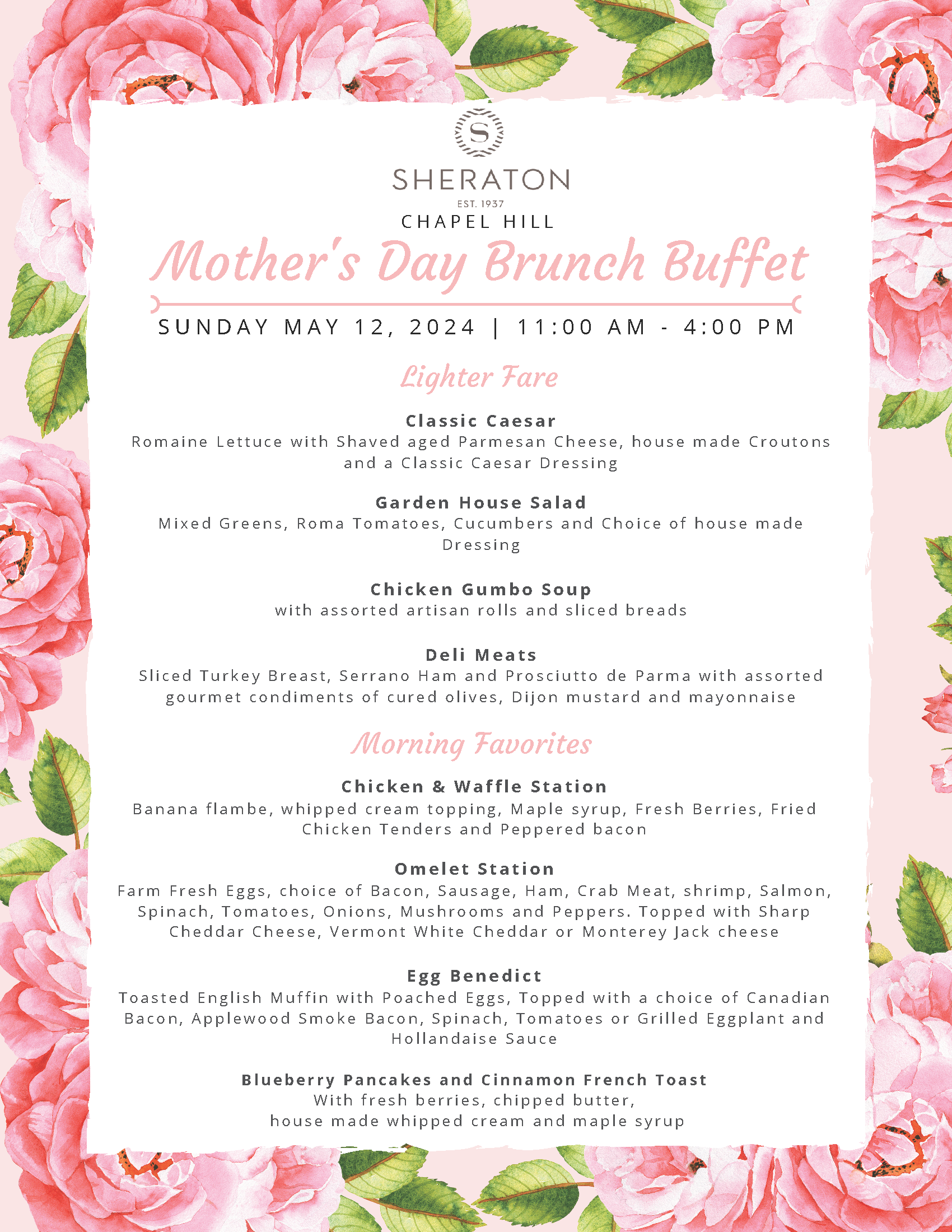 Sheraton Chapel Hill Mother's Day Brunch Buffet Menu - Chapelboro.com ...
